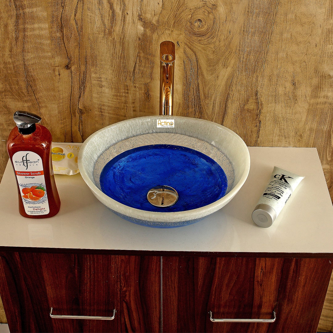 Handmade Blue Resin Vessel Sink: Countertop Wash Basin - Etsy