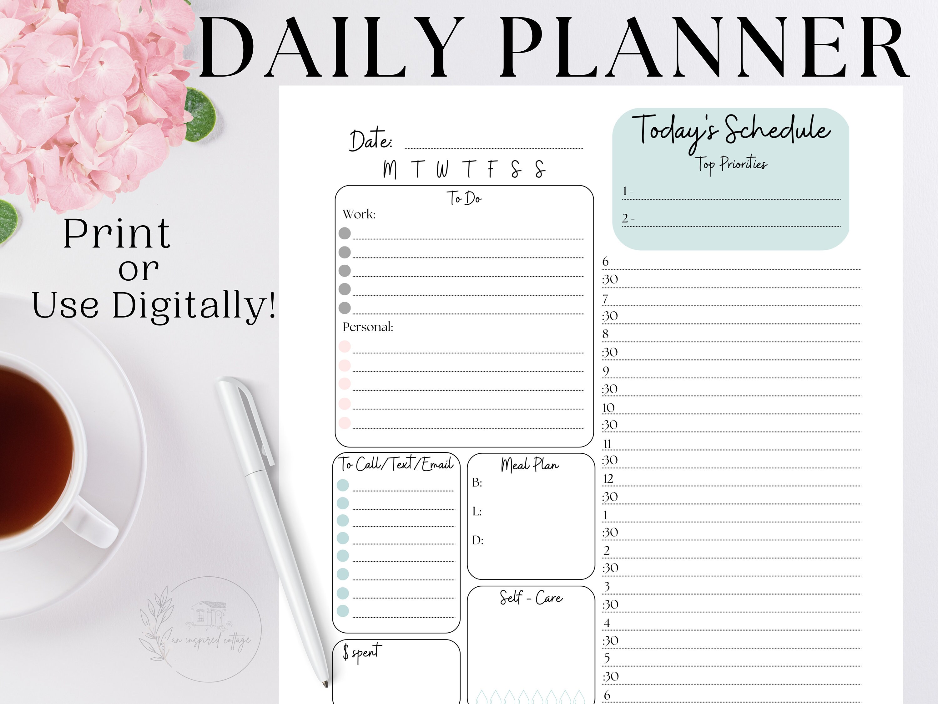 Daily Planner Printable, INSTANT DOWNLOAD, Planner Printable, to Do ...
