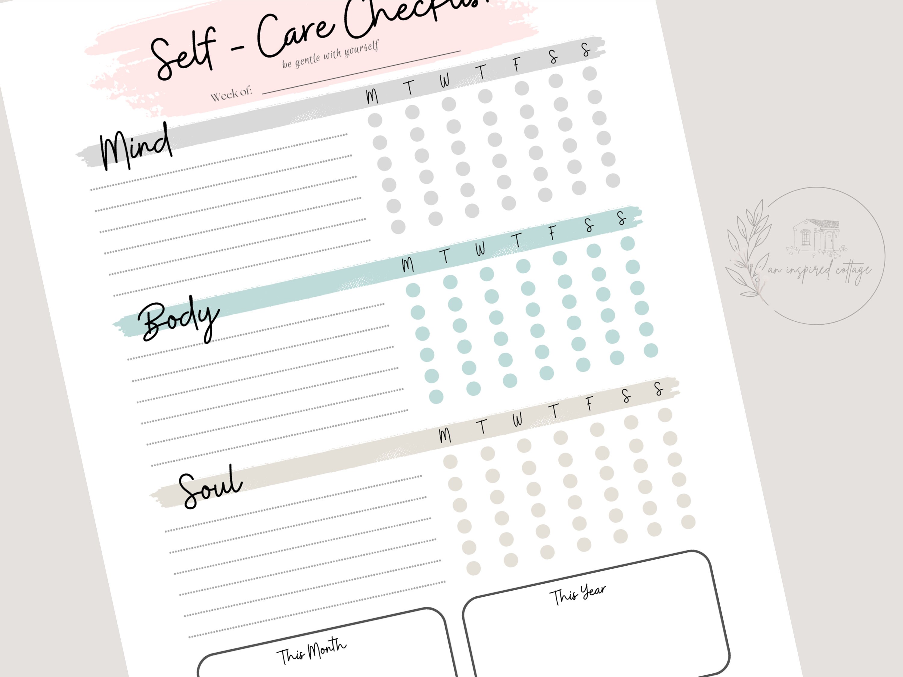 Self-care Weekly Checklist, INSTANT DOWNLOAD, Self-care Planner, Mental ...