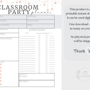 Classroom Party Planner, INSTANT DOWNLOAD, School Party Planner ...