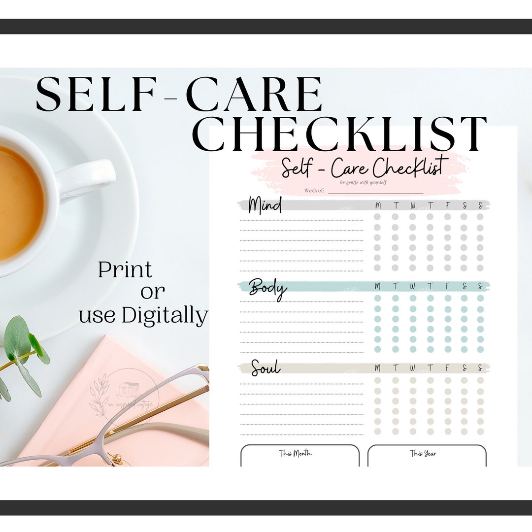 Self-care Weekly Checklist, INSTANT DOWNLOAD, Self-care Planner, Mental ...
