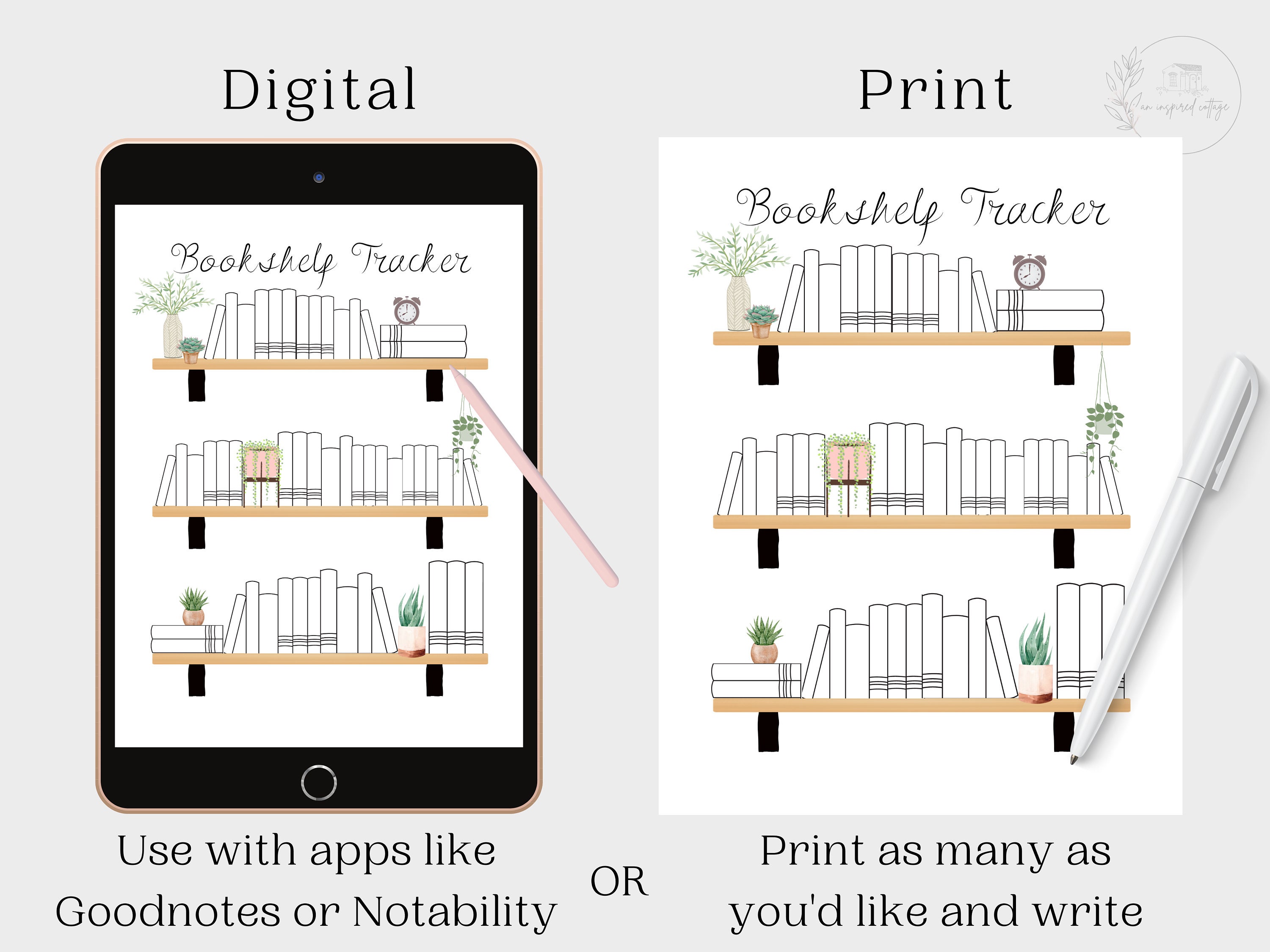 Bookshelf Tracker, INSTANT DOWNLOAD, Printable Reading Tracker, Digital ...