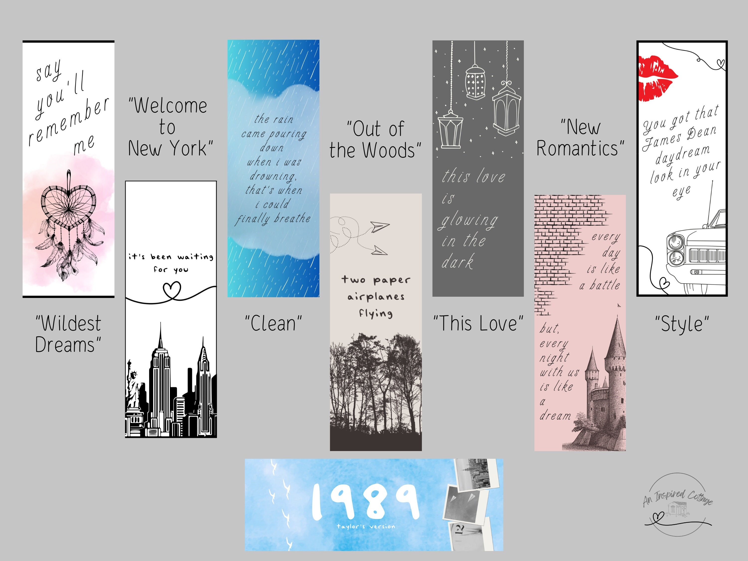 Taylor Swift 1989 Bookmarks, INSTANT DOWNLOAD, Printable Bookmarks ...