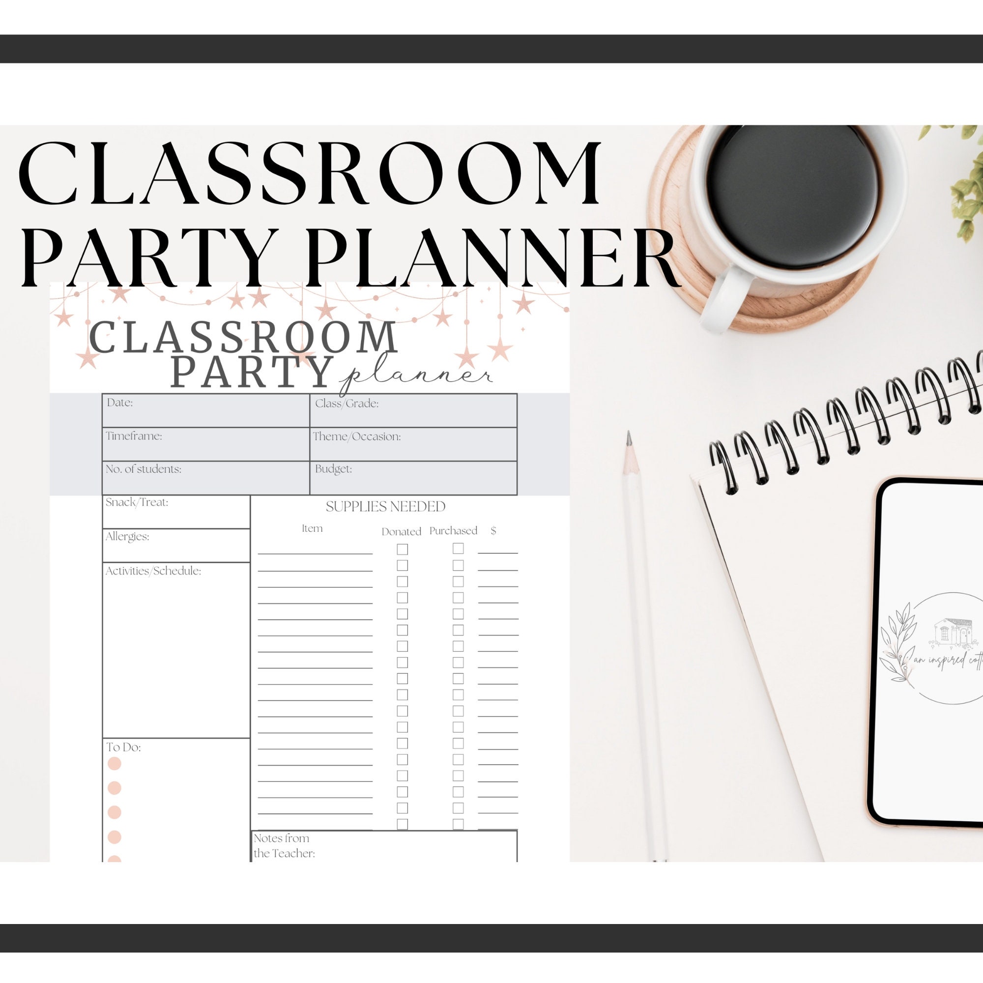 Classroom Party Planner, INSTANT DOWNLOAD, School Party Planner ...