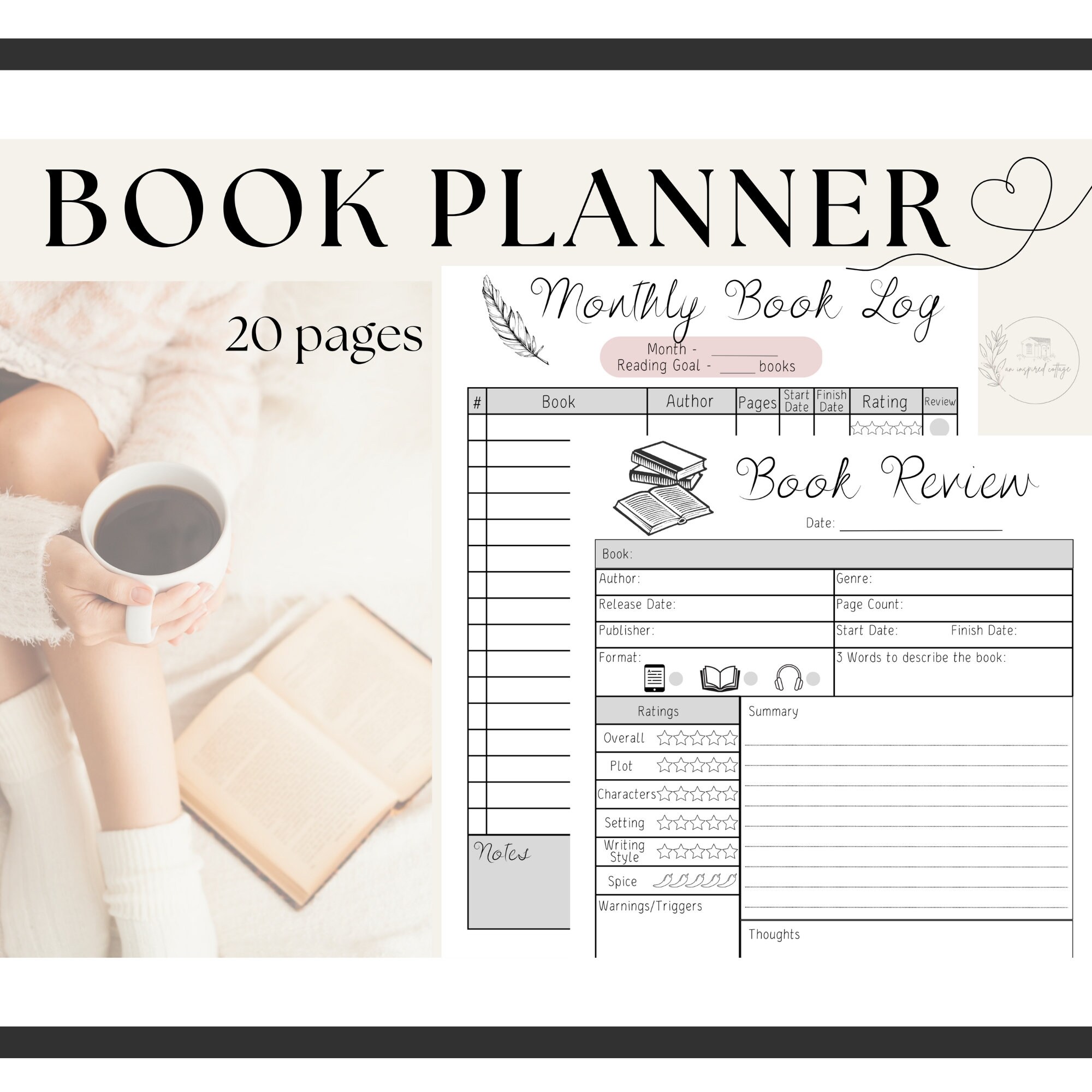 Book Planner, INSTANT DOWNLOAD, Printable Planner, Bookstagram Planner ...