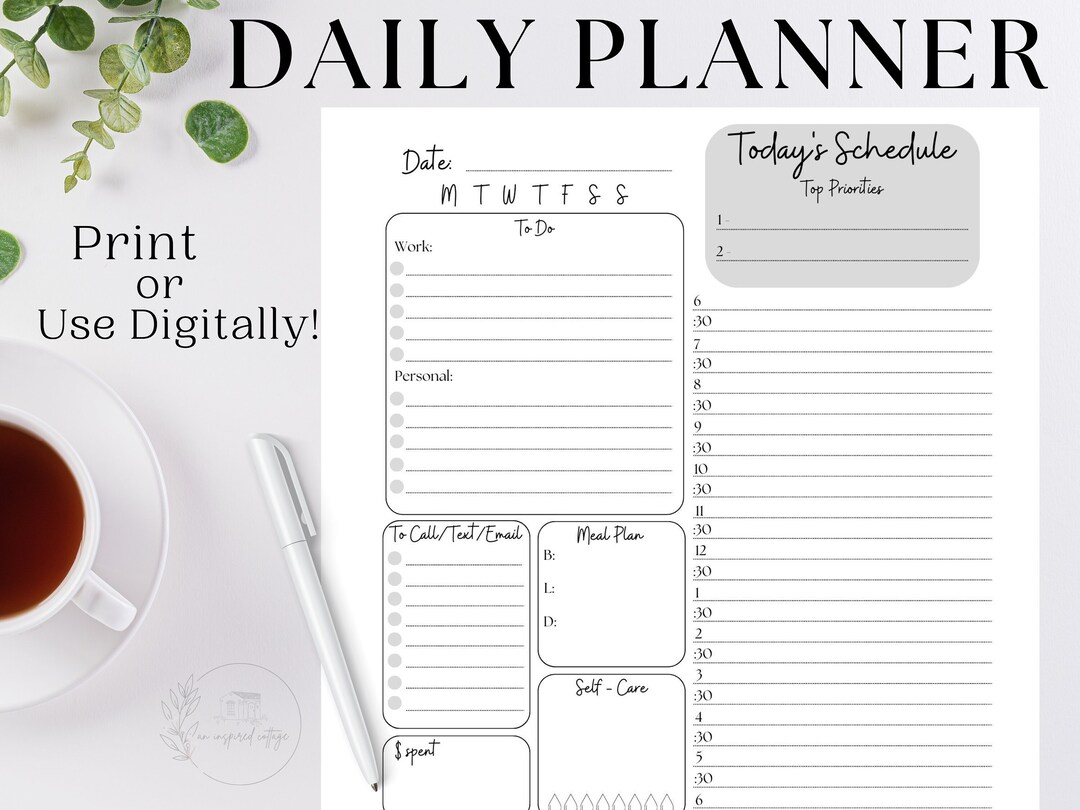 Daily Planner Printable INSTANT DOWNLOAD Planner Printable - Etsy