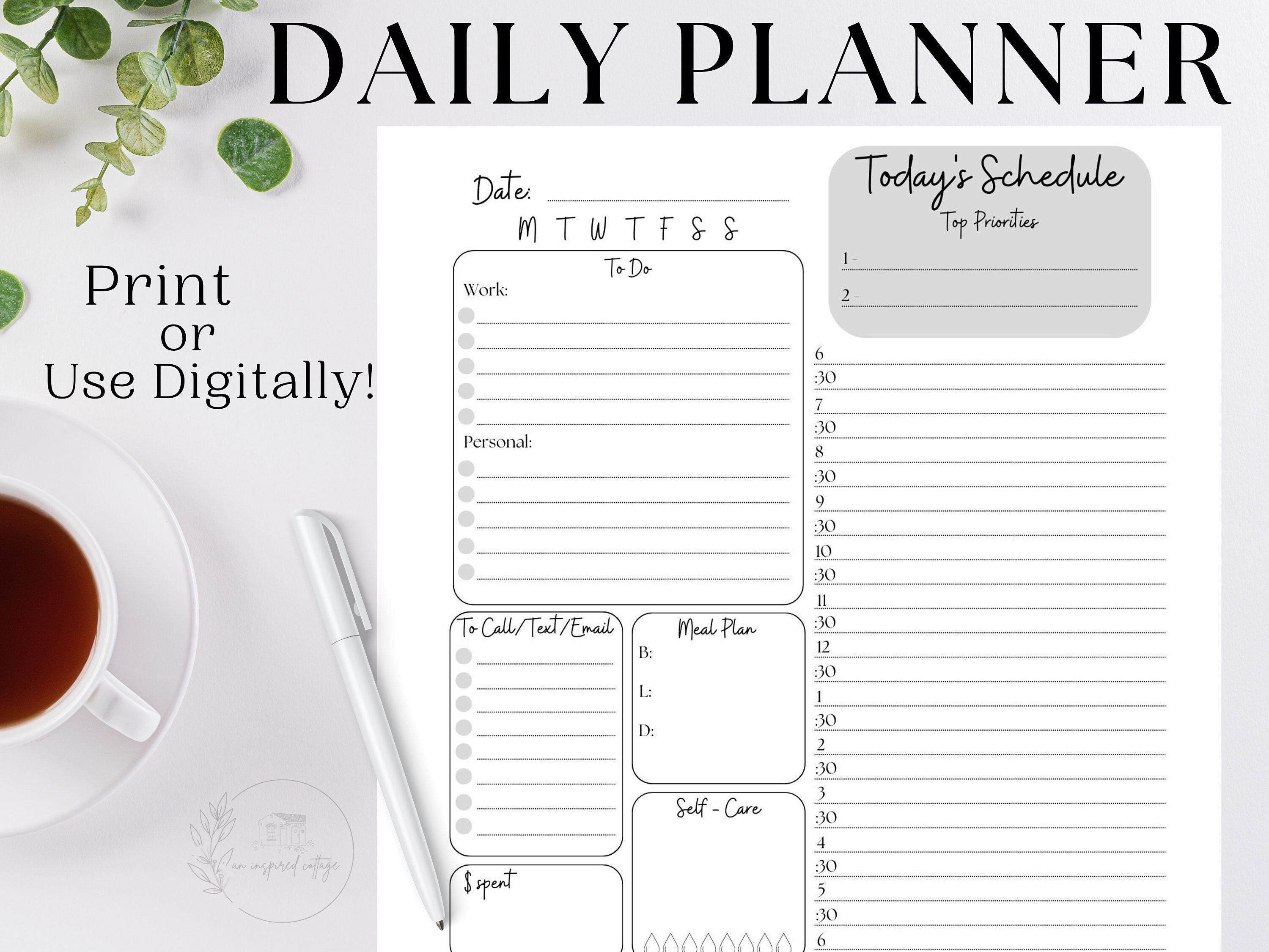 Daily Planner Printable, INSTANT DOWNLOAD, Planner Printable, to Do ...