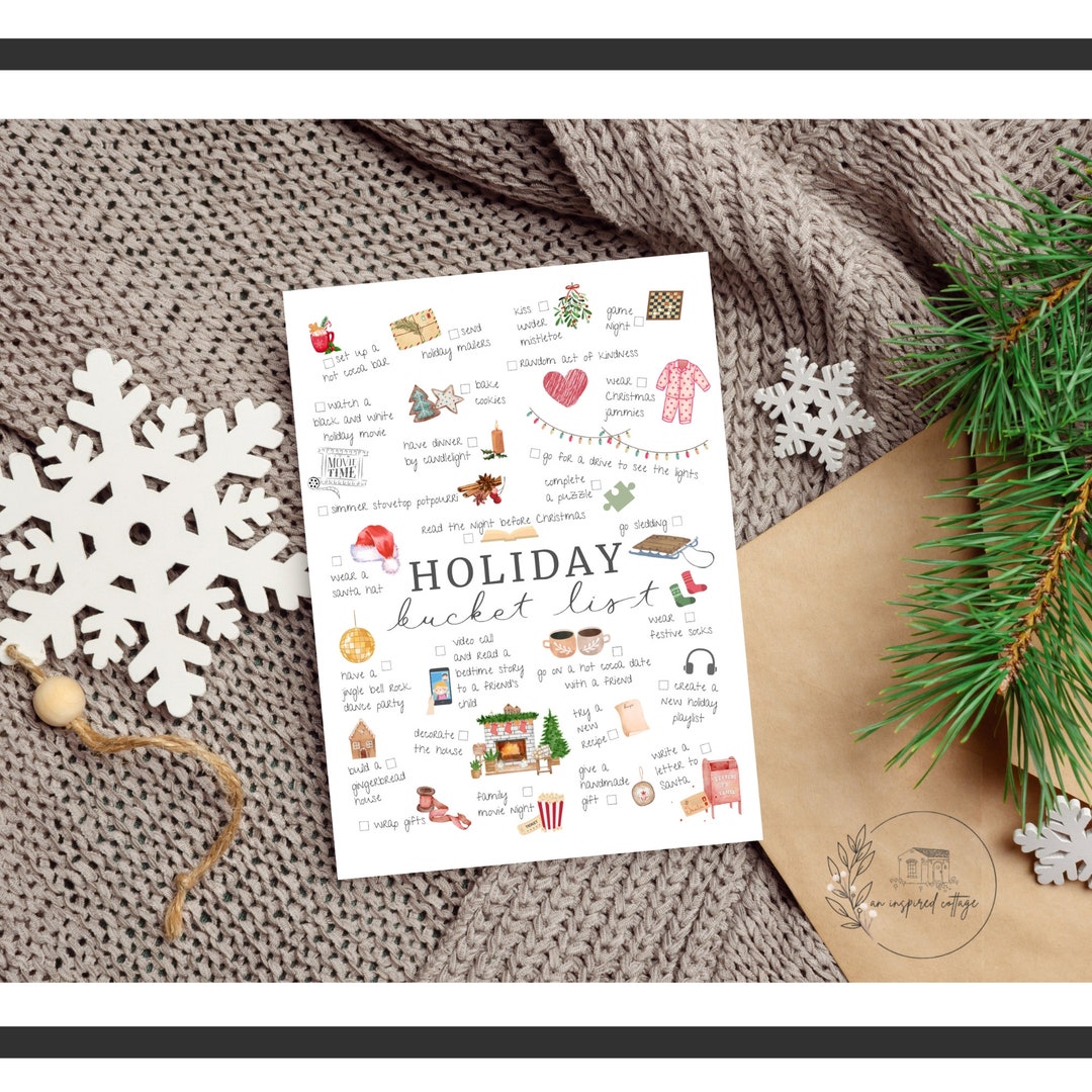 Holiday Bucket List Printable, INSTANT DOWNLOAD, Christmas Bucket List ...