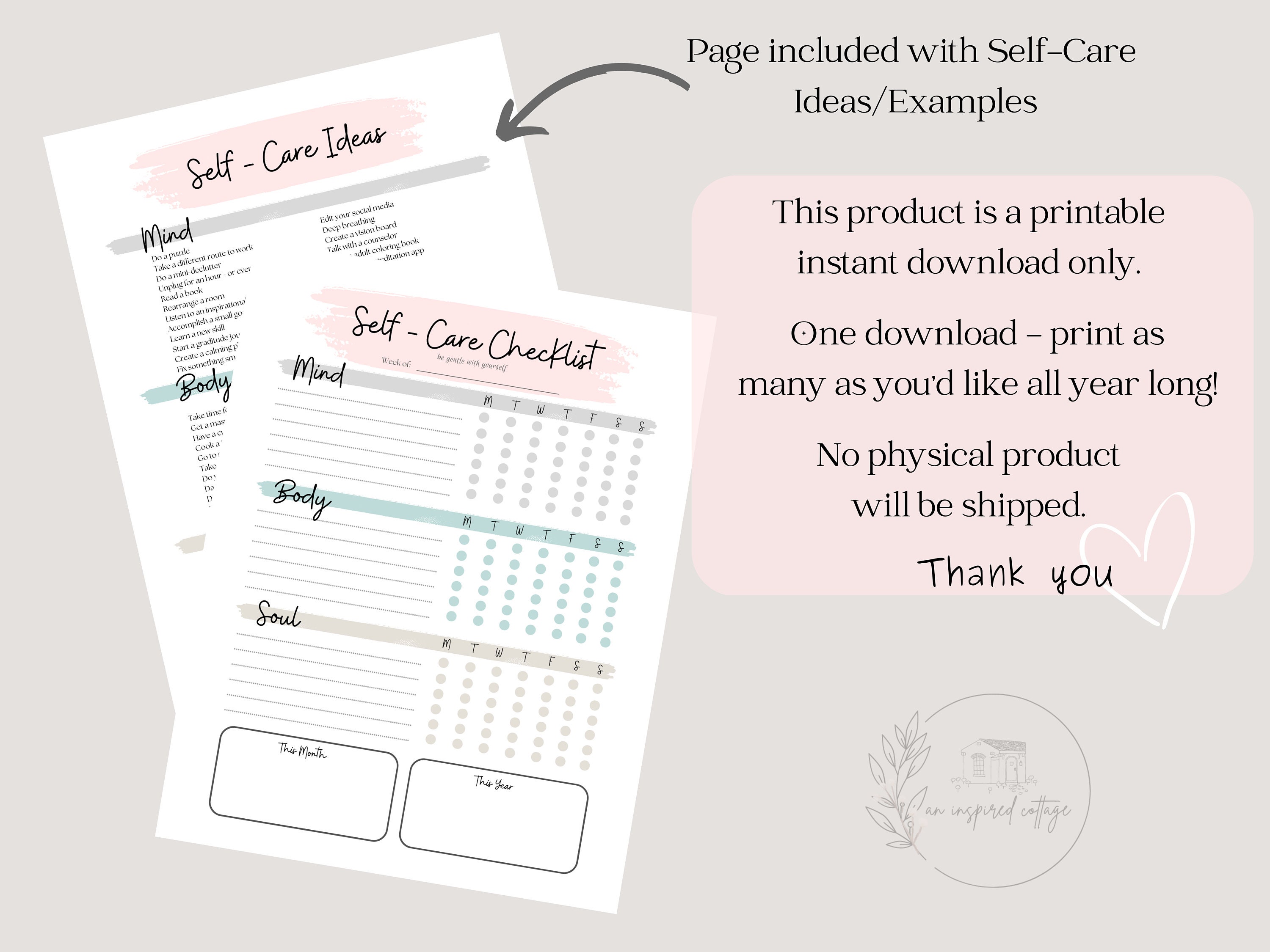 Self-care Weekly Checklist, INSTANT DOWNLOAD, Self-care Planner, Mental ...