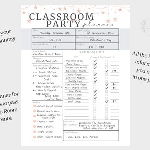 Classroom Party Planner, INSTANT DOWNLOAD, School Party Planner ...