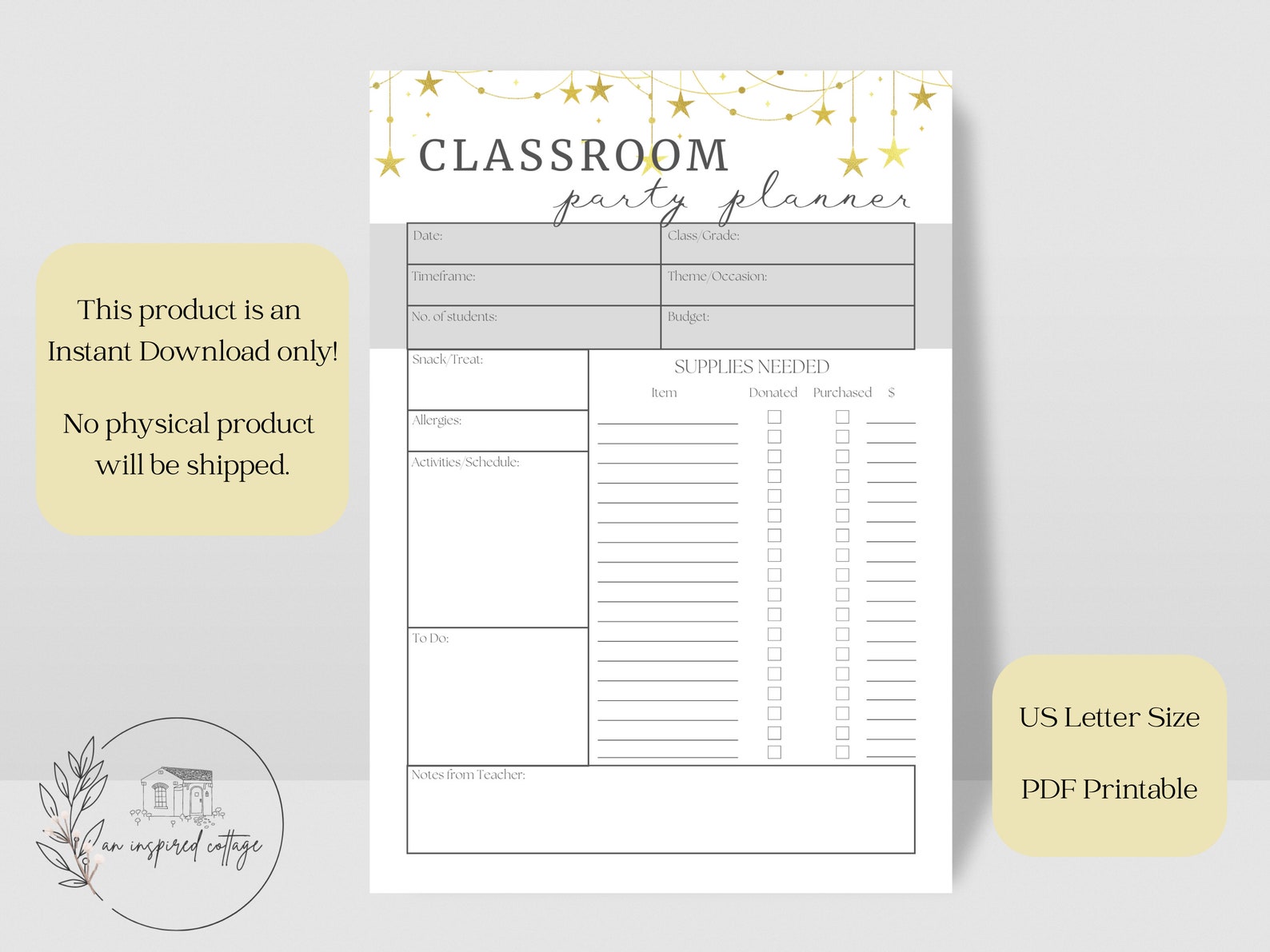 Classroom Party Planner INSTANT DOWNLOAD School Party - Etsy