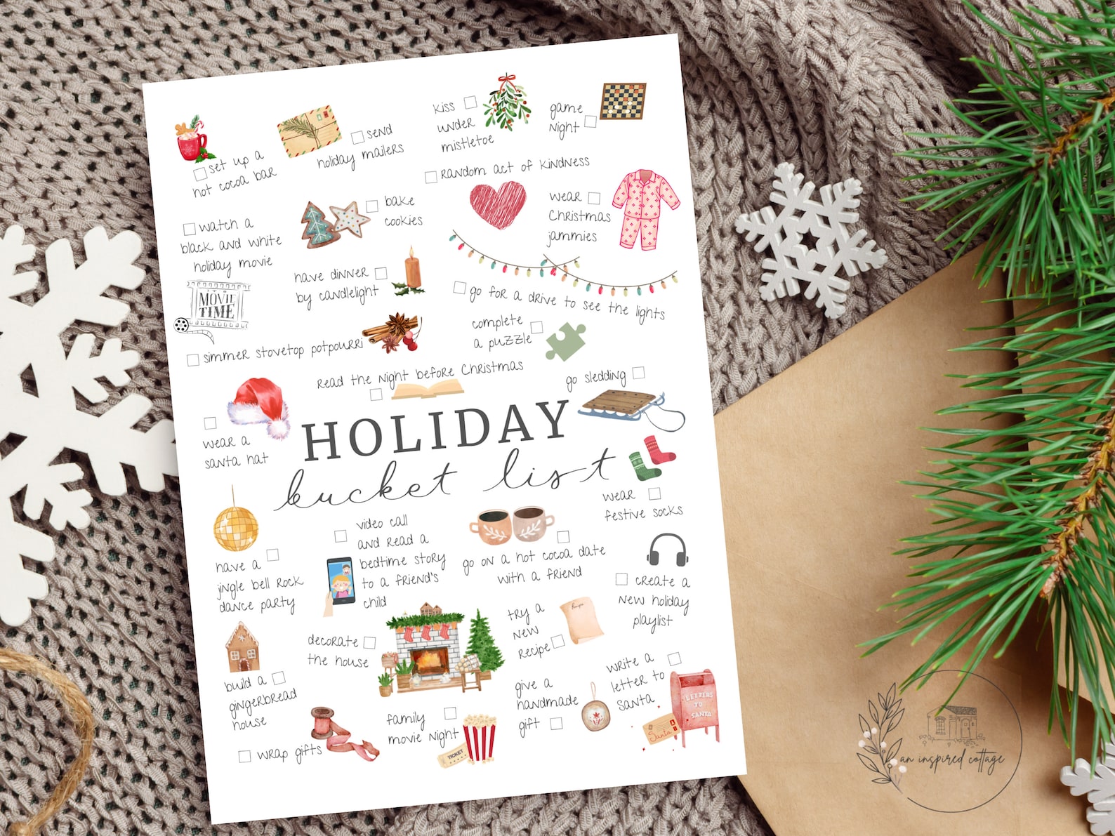 Holiday Bucket List Printable, INSTANT DOWNLOAD, Christmas Bucket List ...