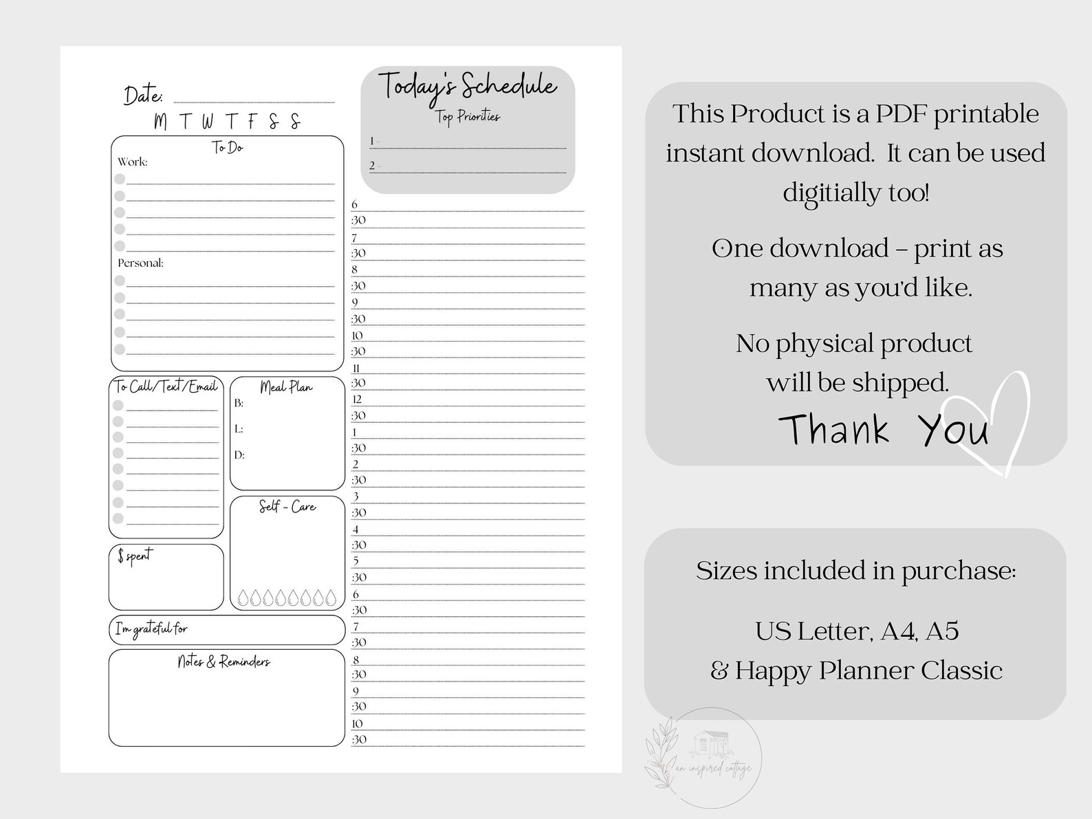 Daily Planner Printable, INSTANT DOWNLOAD, Planner Printable, to Do ...