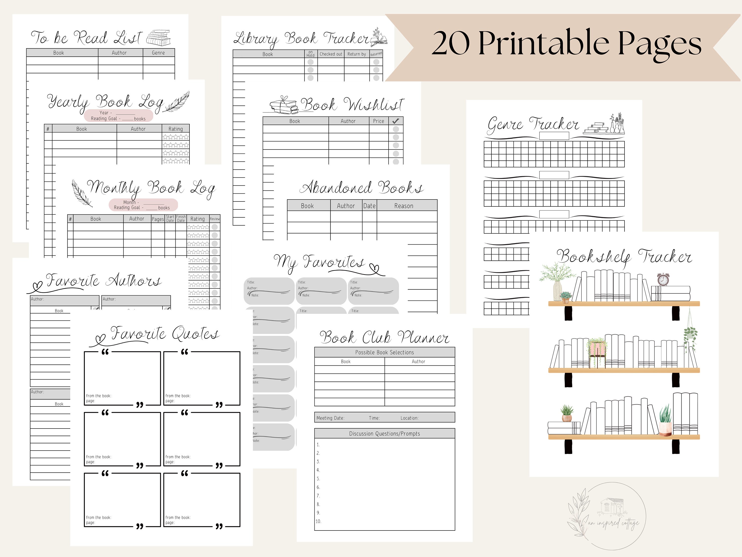 Book Planner, INSTANT DOWNLOAD, Printable Planner, Bookstagram Planner ...
