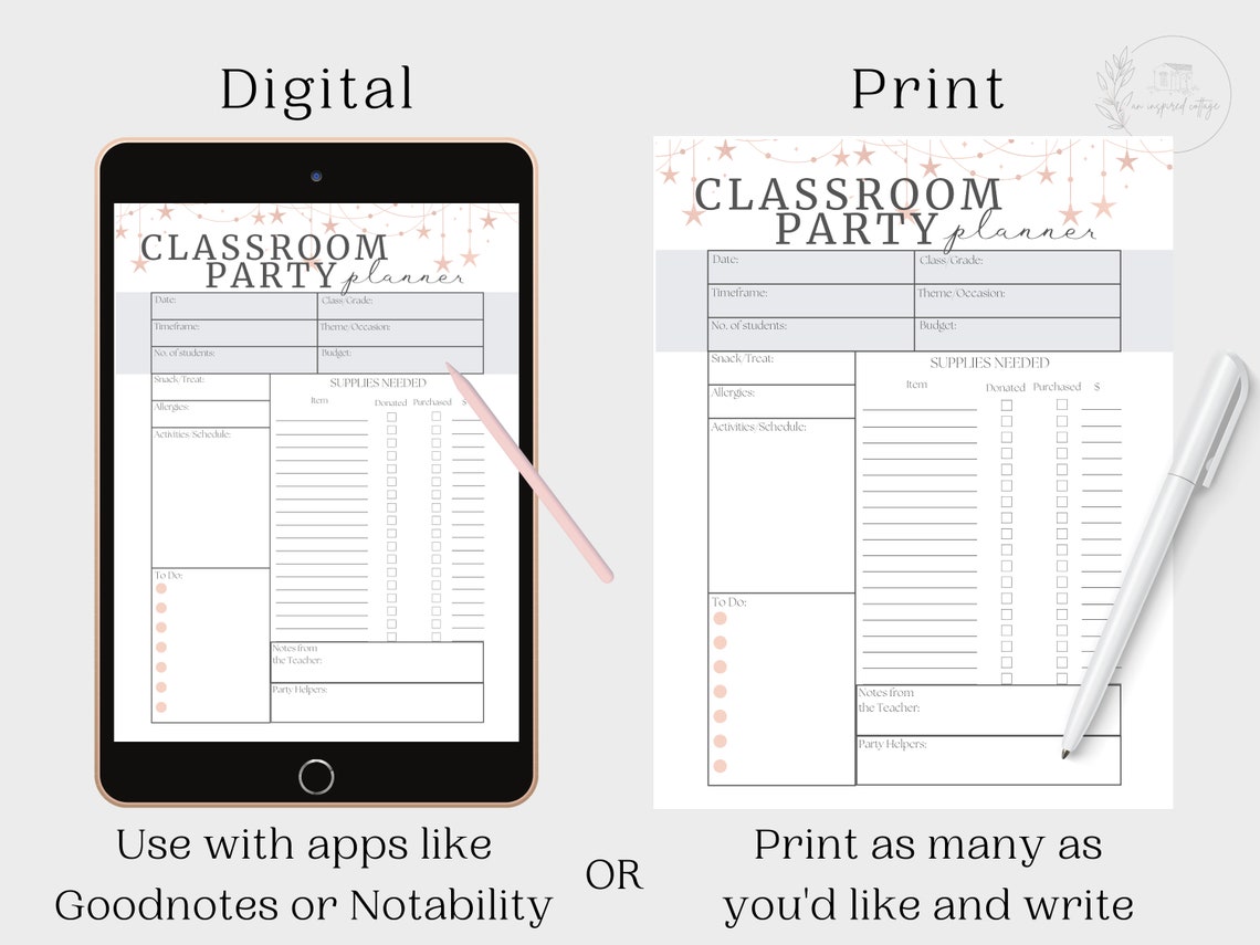Classroom Party Planner, INSTANT DOWNLOAD, School Party Planner ...