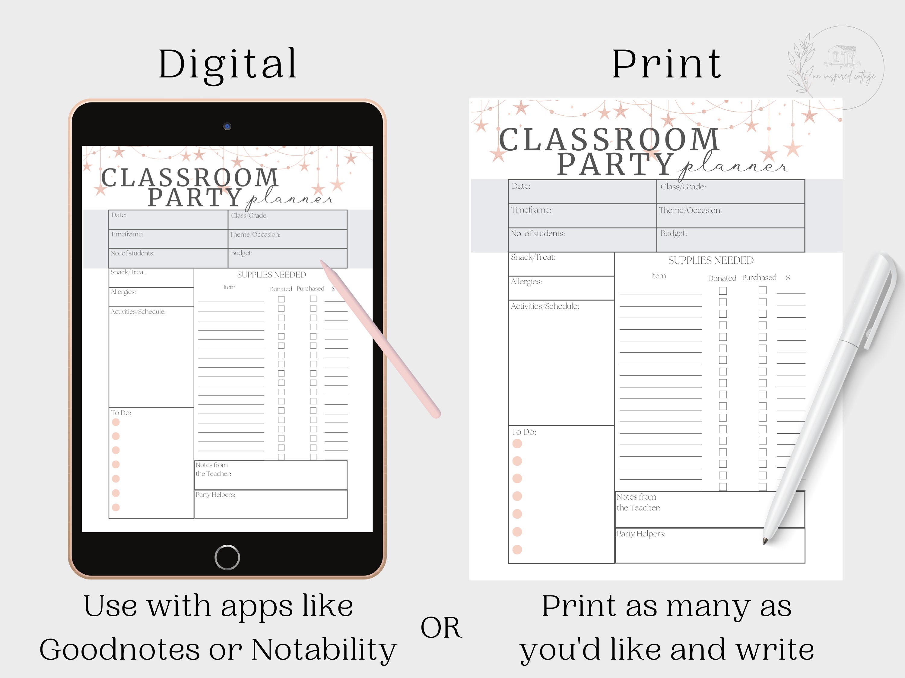 Classroom Party Planner, INSTANT DOWNLOAD, School Party Planner ...
