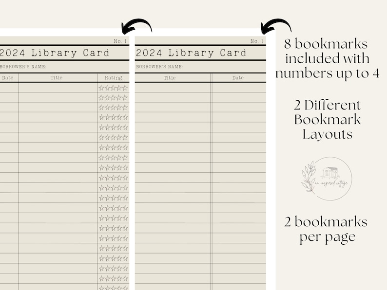 Library Card Bookmarks, INSTANT DOWNLOAD, 2024 Bookmark, Printable ...