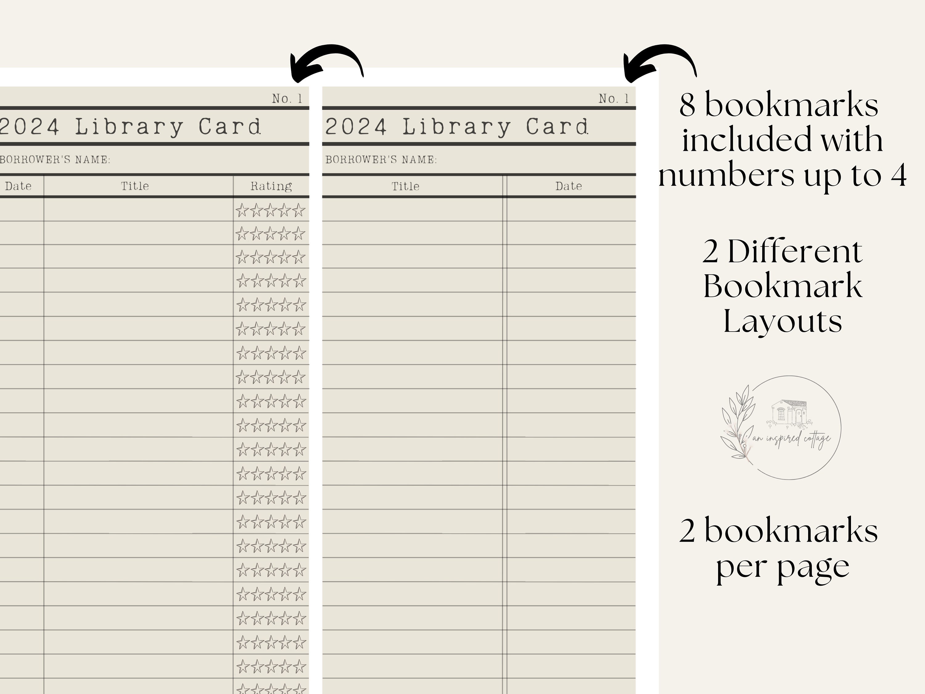 Library Card Bookmarks, INSTANT DOWNLOAD, 2024 Bookmark, Printable ...