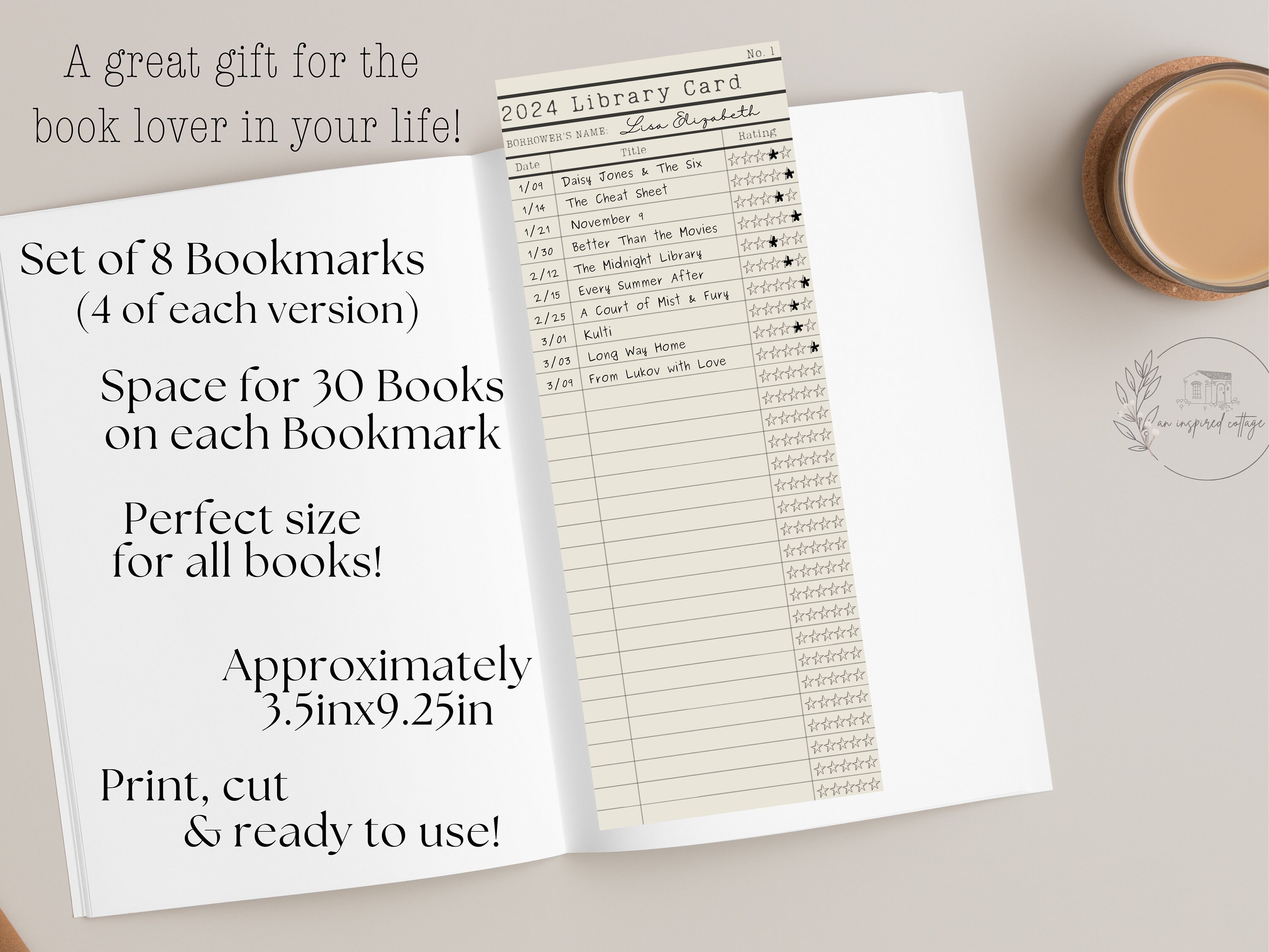 Library Card Bookmarks, INSTANT DOWNLOAD, 2024 Bookmark, Printable ...