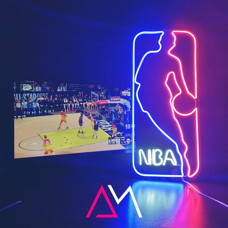 Nba Logo Neon Sign Basketball Player Wall Decor Nba Gift - Etsy