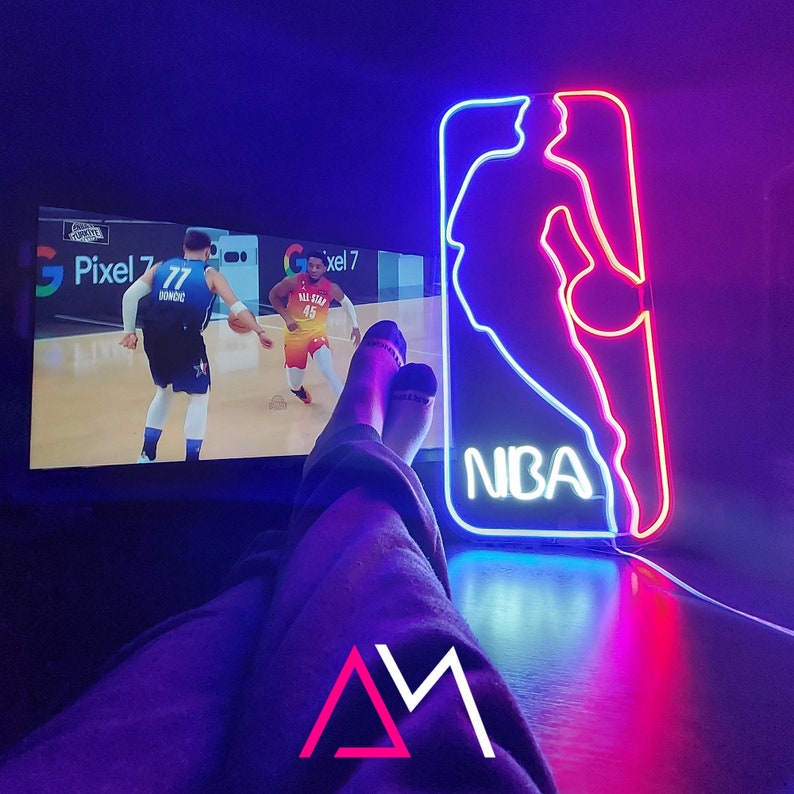 Nba Logo Neon Sign Basketball Player Wall Decor Nba Gift - Etsy