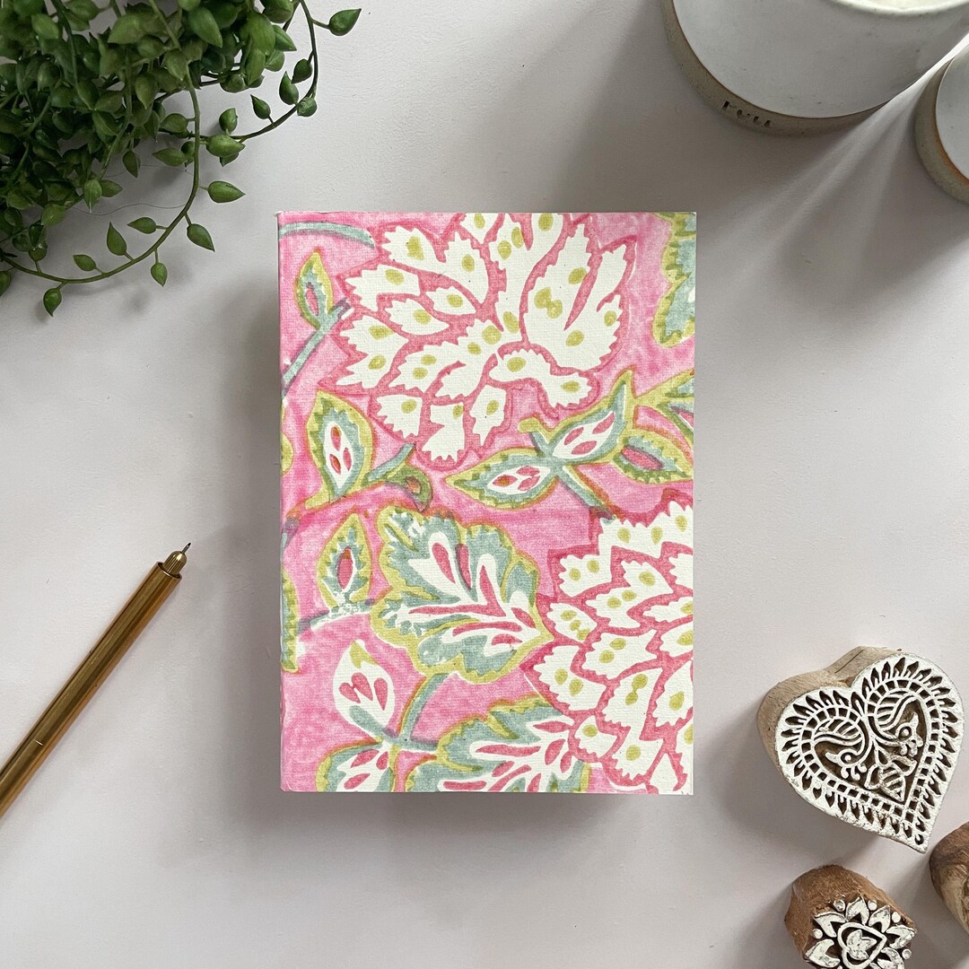 Hand Block Printed Notebook - Clara | Pretty Handmade Blank Notebook ...