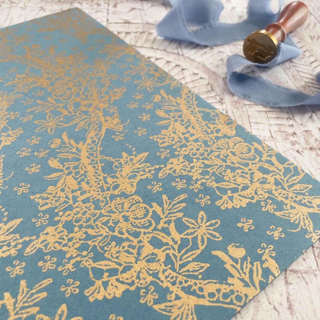 Fleur Lustre in Airforce Blue and Gold / Decorative A4 Paper for Crafts ...