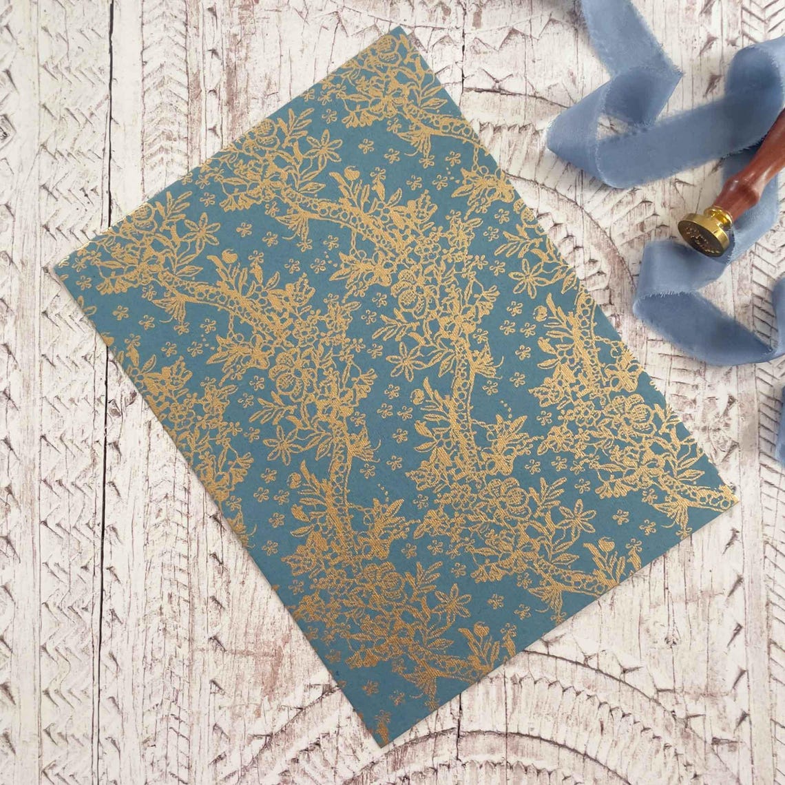 Fleur Lustre in Airforce Blue and Gold / Decorative A4 Paper for Crafts ...