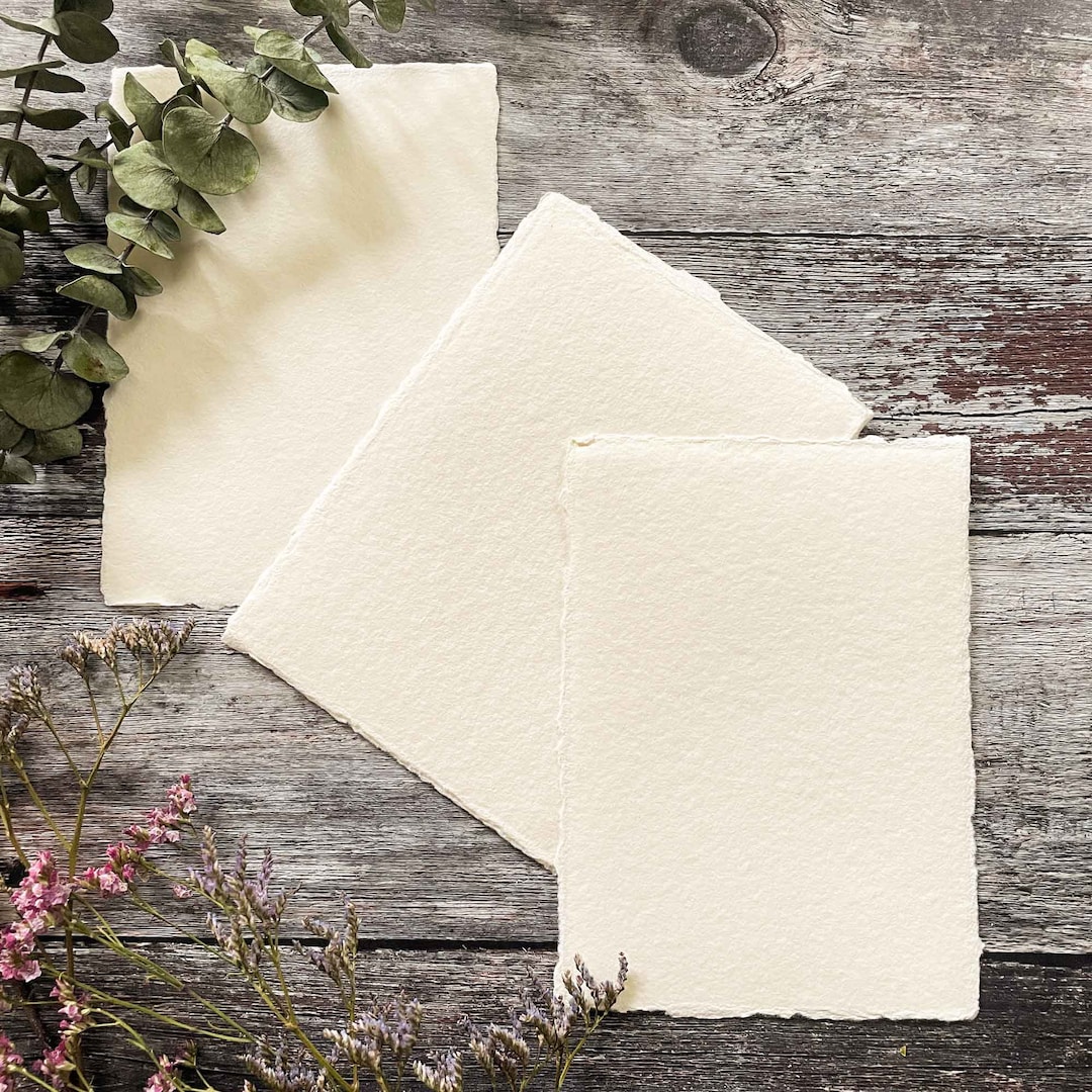 Ivory Handmade Paper (vegan) | PACK OF 5 SHEETS | Recycled Cotton Rag ...