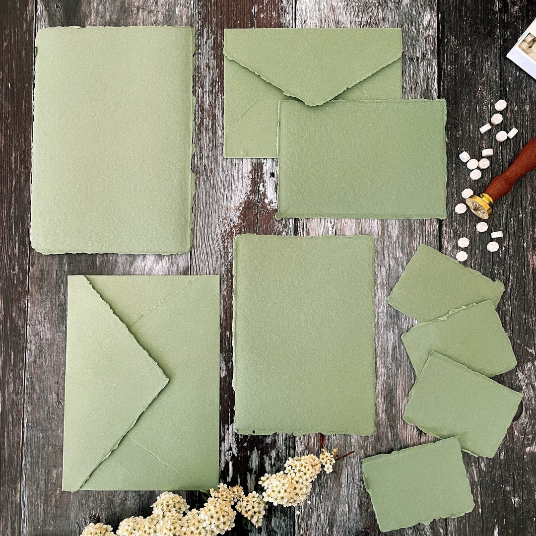 Sage Green Handmade Paper | PACK OF 5 SHEETS | Recycled Cotton Rag ...