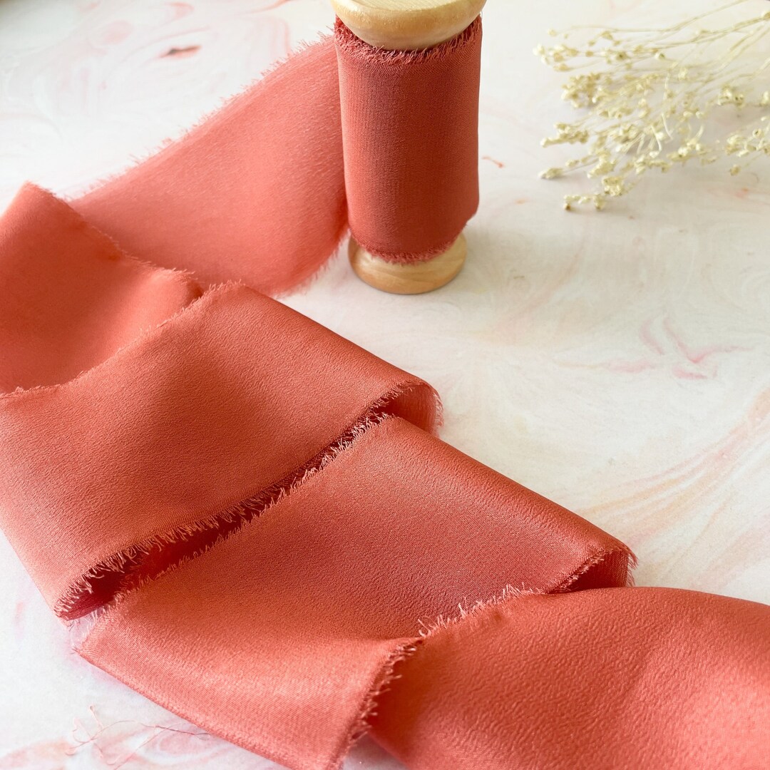 Silk Ribbon in Rust | 5 Meter Roll of 50mm Wide Habotai Silk Ribbon ...