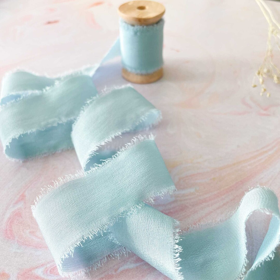 Silk Ribbon in Dusky Pale Blue / Roll of Habotai Silk Ribbon With a ...