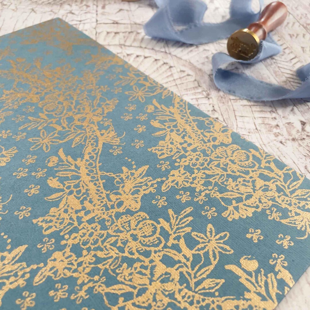Fleur Lustre in Airforce Blue and Gold / Decorative A4 Paper for Crafts ...