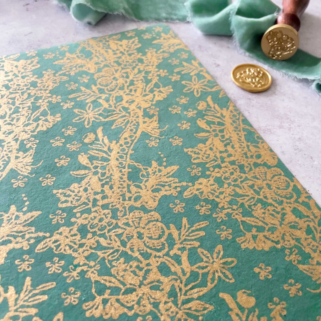 Fleur Lustre in Jade Green and Gold / Recycled A4 Paper in Jade Green ...