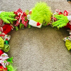 Beautiful X-large Green Monster Garland With Green Monsters ,fuzzy Hat ...