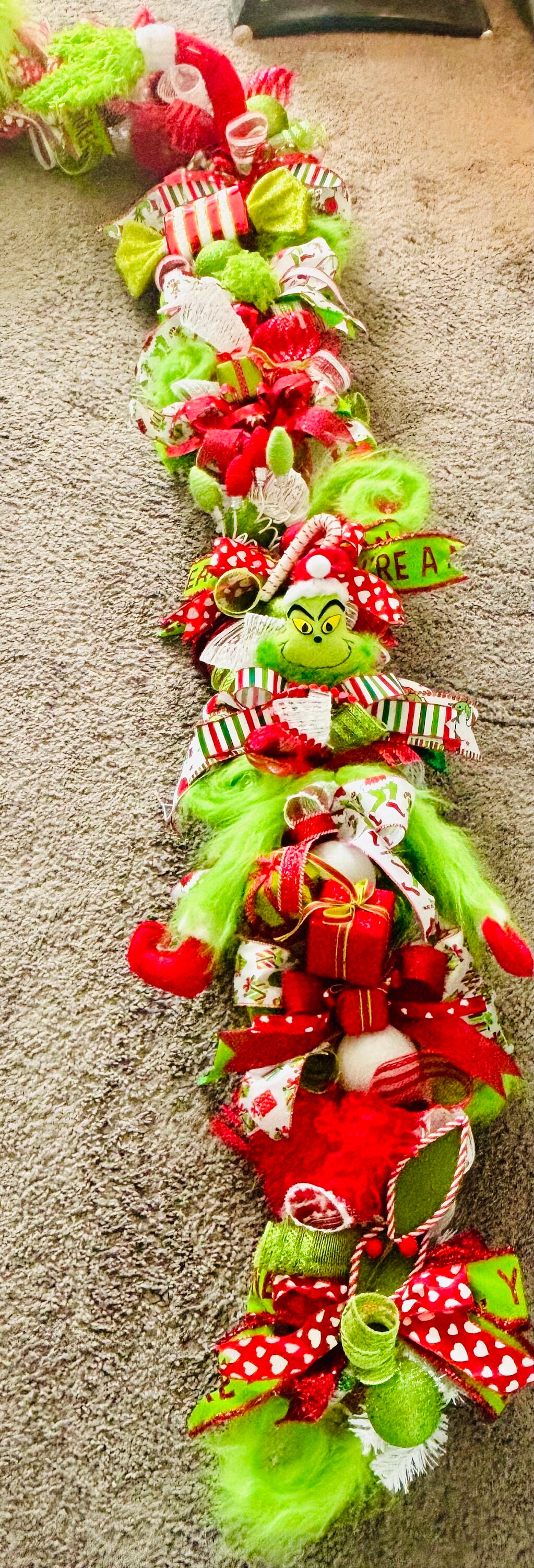 Beautiful X-large Green Monster Garland With Green Monsters ,fuzzy Hat ...