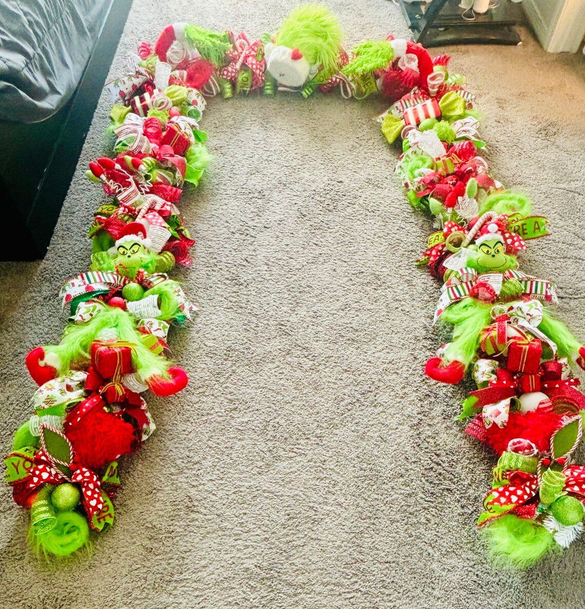 Beautiful X-large Green Monster Garland With Green Monsters ,fuzzy Hat ...