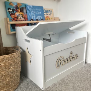 Personalised Childrens White Toybox Toy Storage Chest Saftey Hinge ...