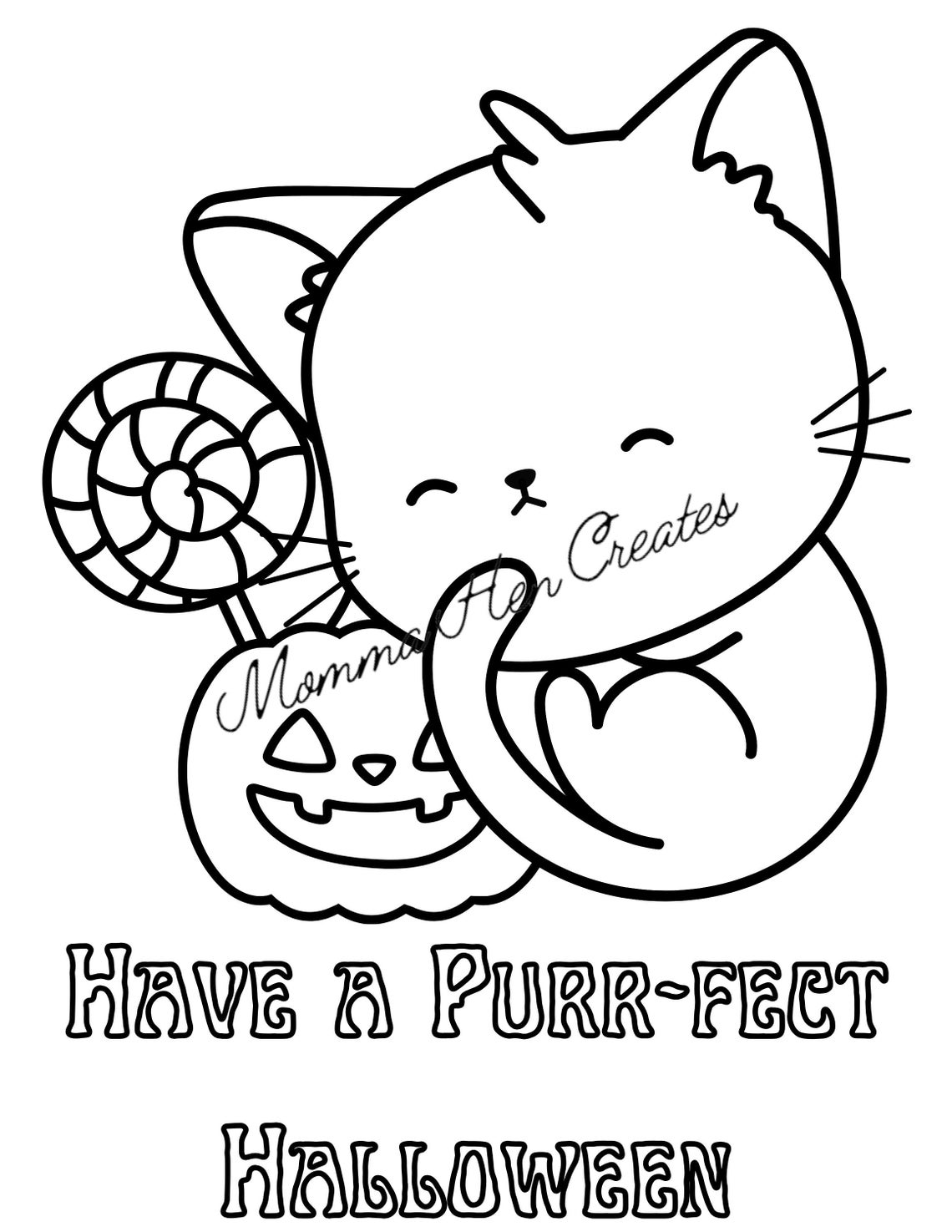 Kawaii Kitten Halloween Coloring Pages, Children, Adult, Printable ...