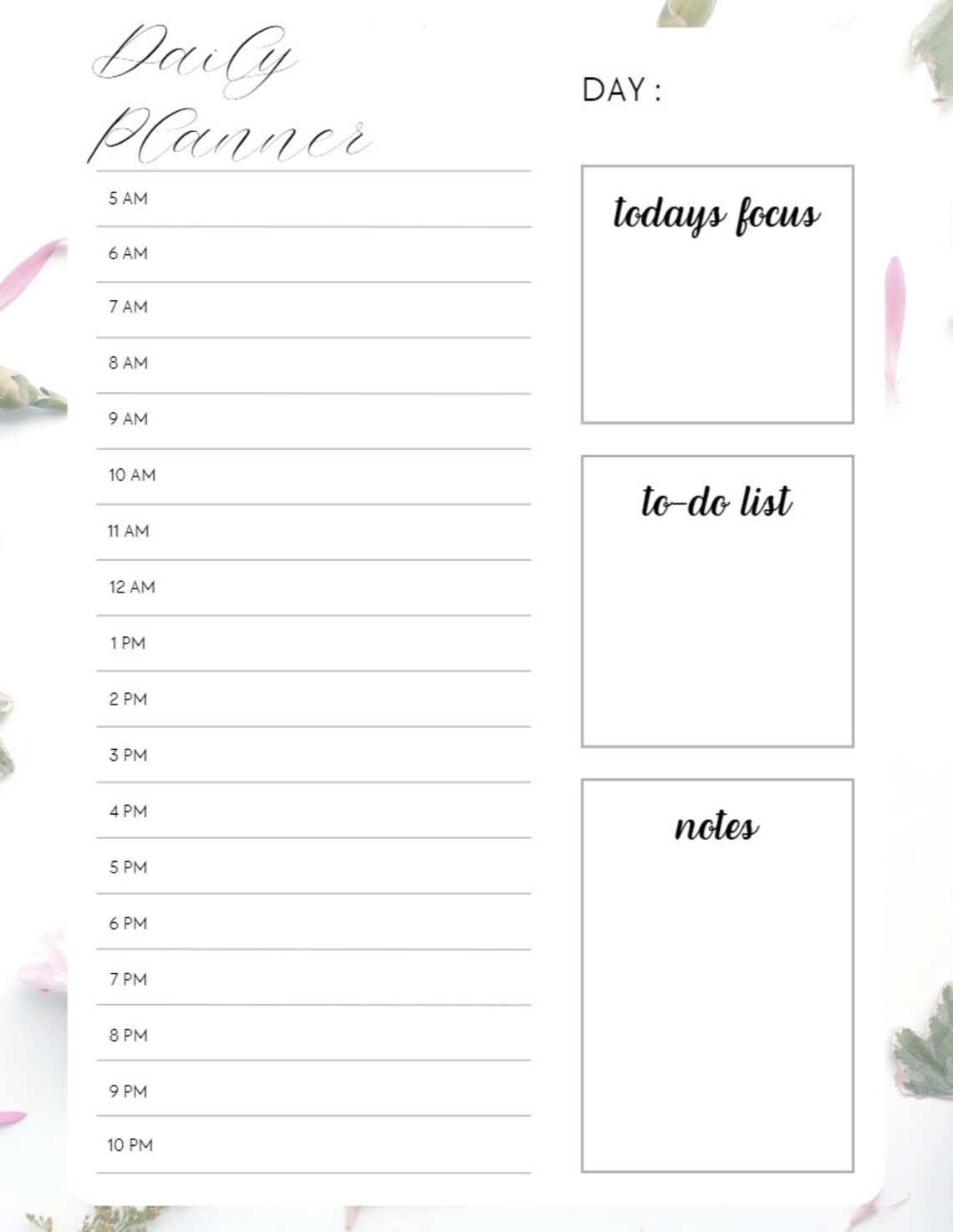 Daily Planner, Printable To-do List With Hours, Instant Download ...