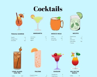 Classic Cocktail Recipe Print, Cocktail Postler, Cocktail Art,kitchen Art - Etsy