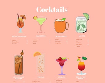 Classic Cocktail Recipe Print, Cocktail Poster, Cocktail Art,kitchen Art - Etsy