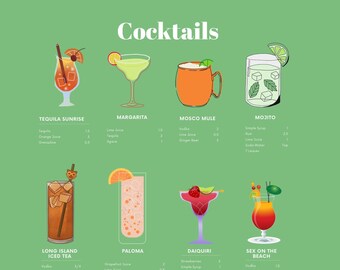 Classic Cocktail Recipe Print, Cocktail Postler, Cocktail Art,kitchen Art - Etsy