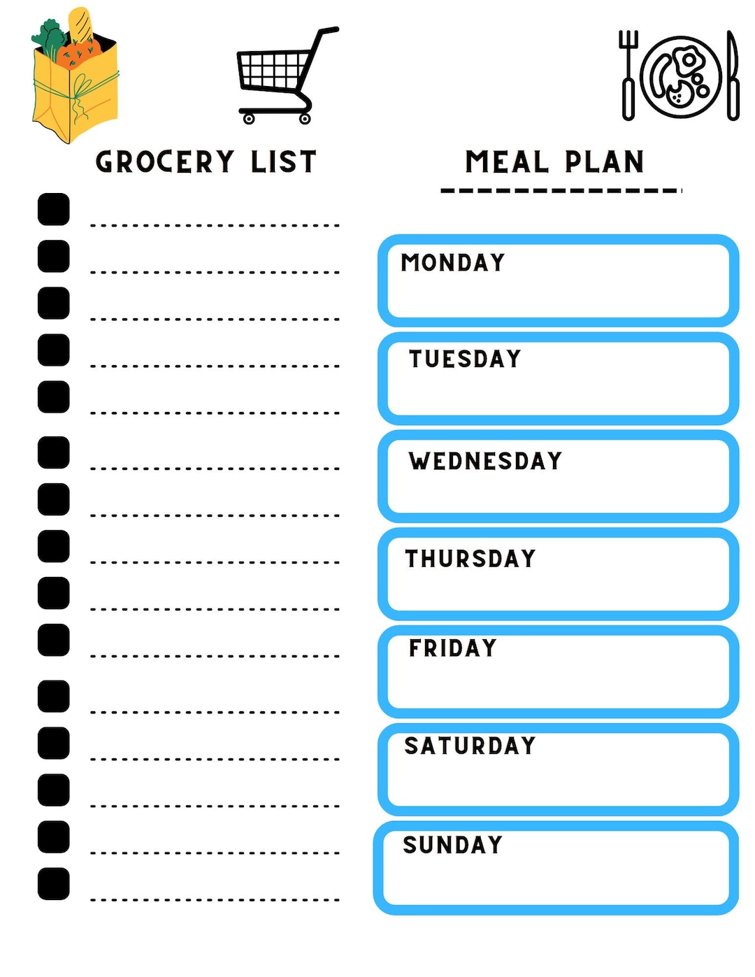 Grocery List, Meal Planner, Planner - Etsy