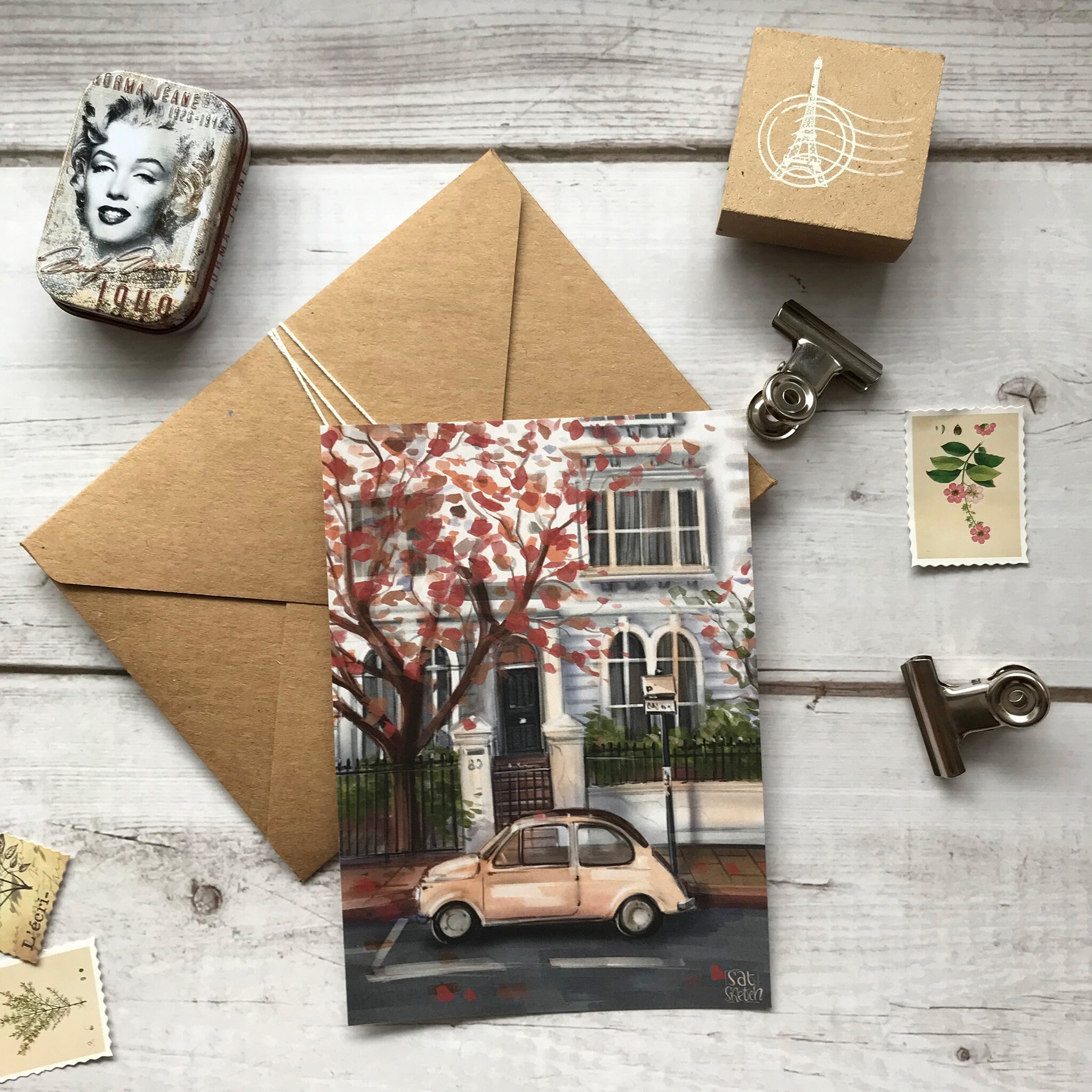 Postcard Retro Car Art Illustration Card Postcrossing Cute - Etsy