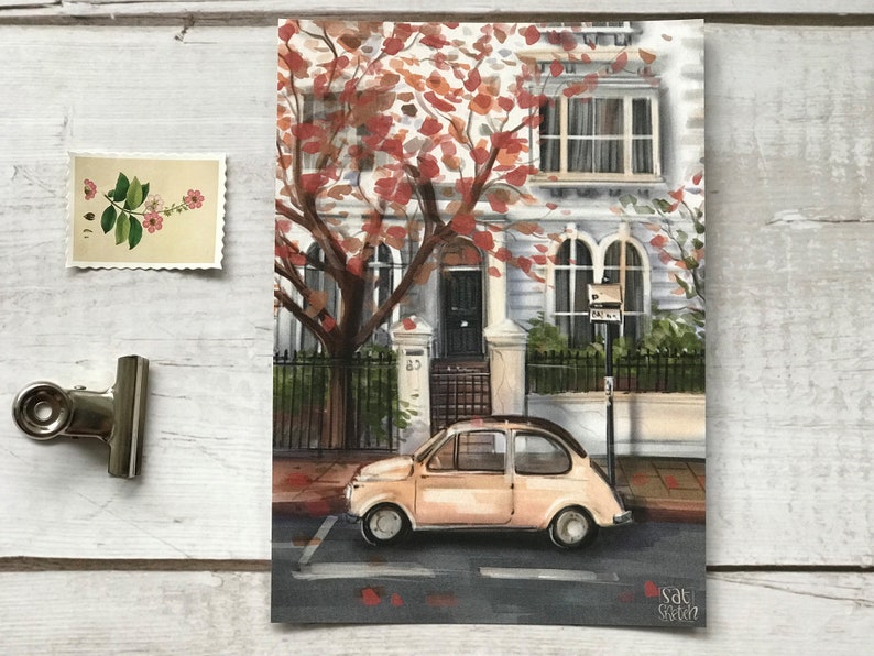 Postcard Retro Car Art Illustration Card Postcrossing Cute Picture ...