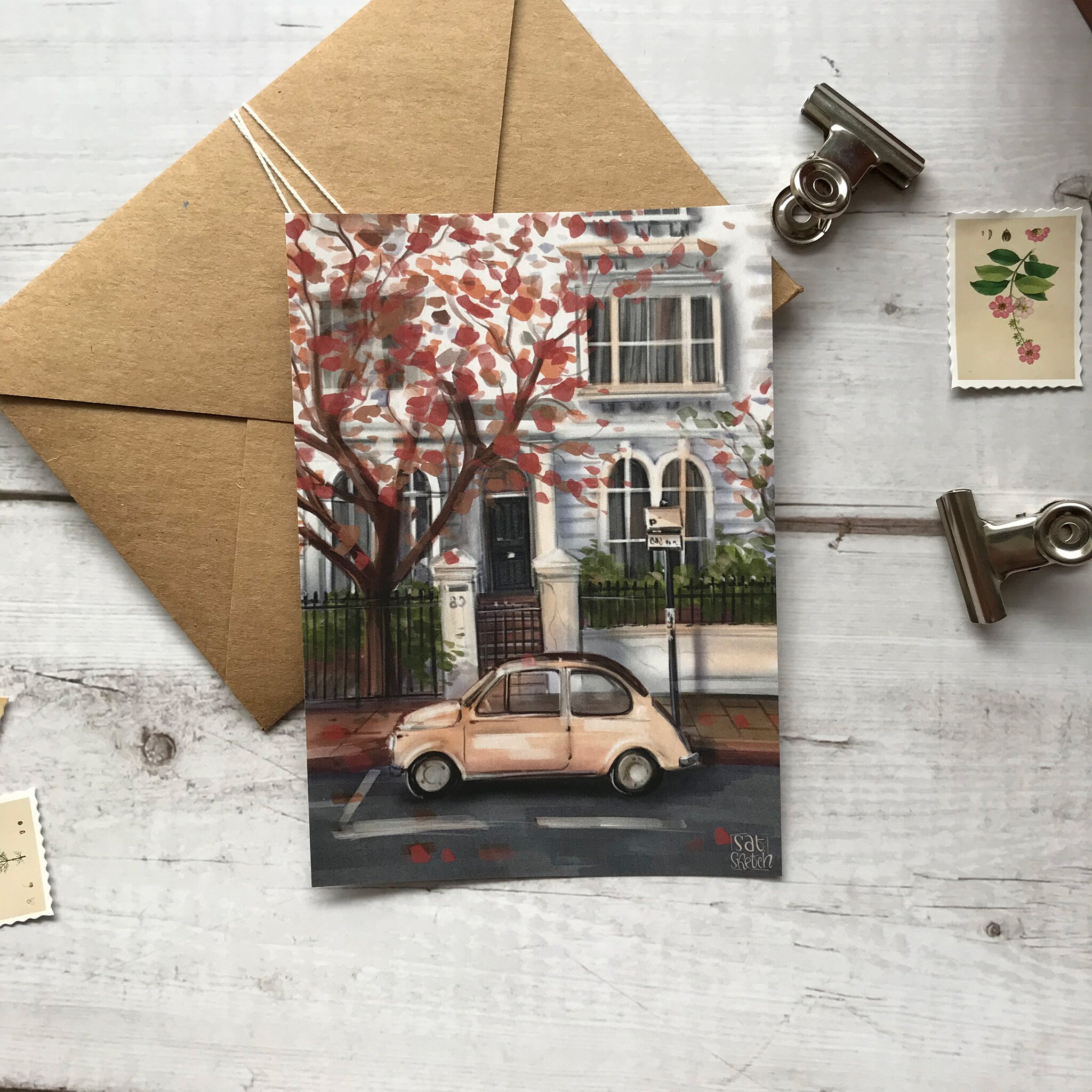 Postcard Retro Car Art Illustration Card Postcrossing Cute - Etsy