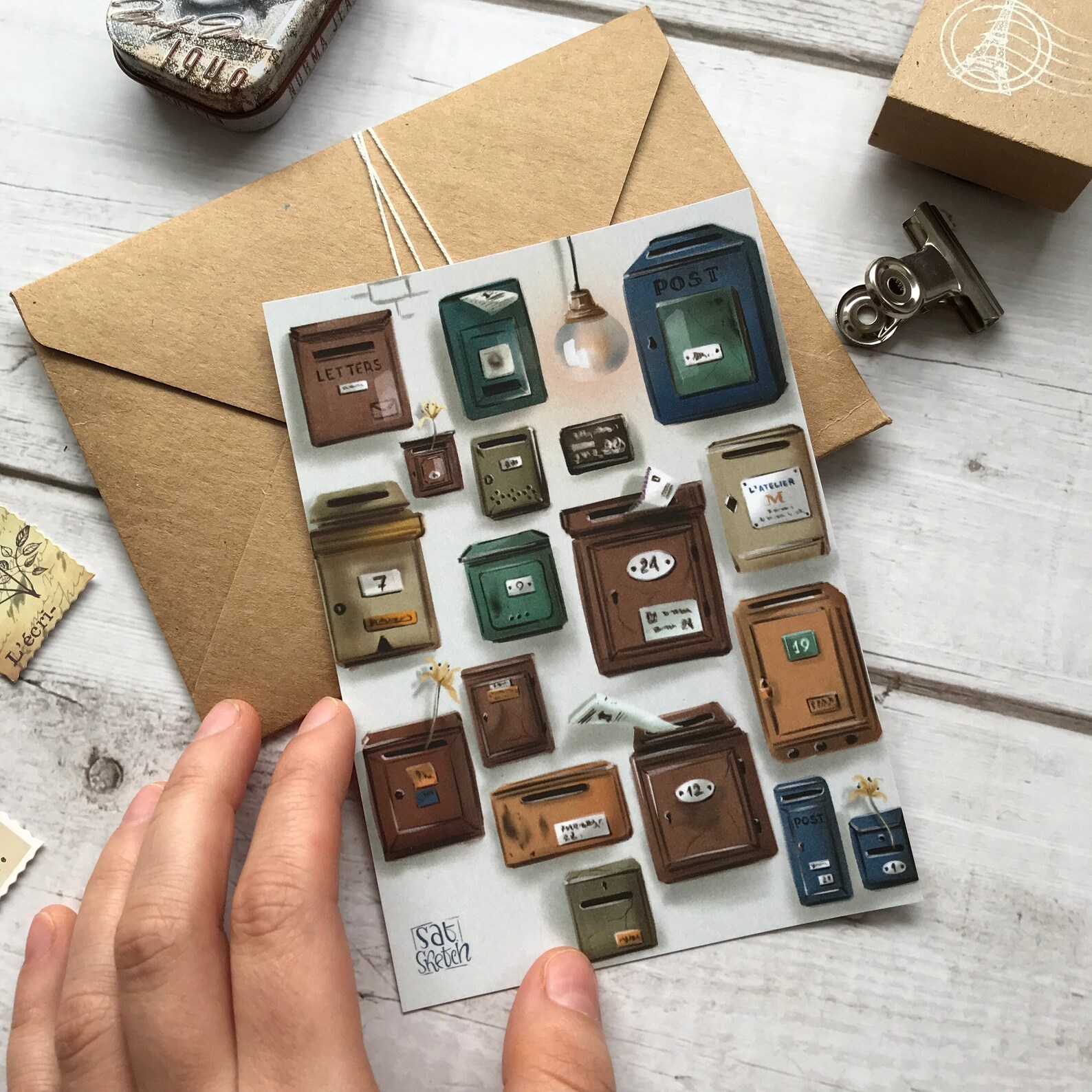 Postcard Mailboxes Art Illustration Card Postcrossing Cute Picture ...