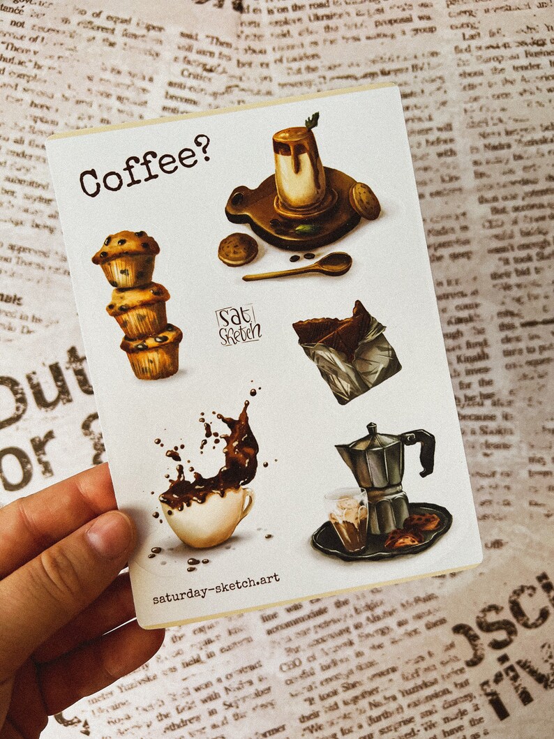 Stickers “coffee” Travel Sketches Food Laptop Decal Small Gift for ...