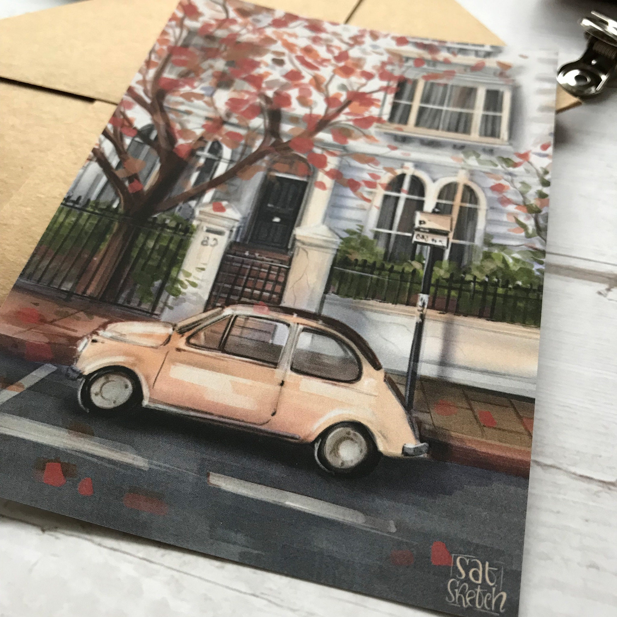 Postcard Retro Car Art Illustration Card Postcrossing Cute - Etsy